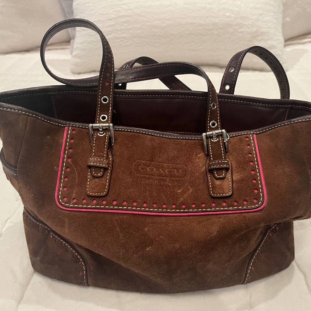 Rare! Limited Edition Coach Bag! Brown Suede And Pink… - Gem
